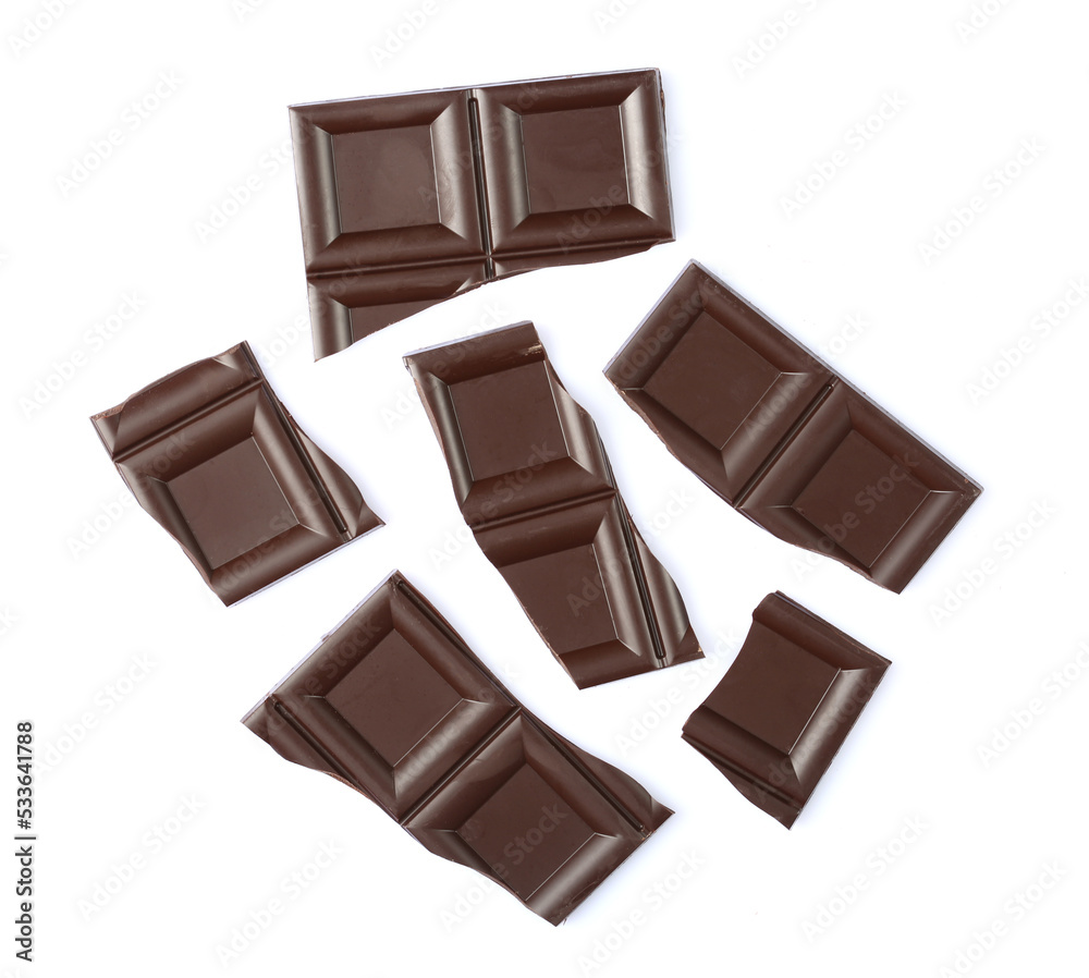 Broken chocolate bar isolated on white background with clipping path ...