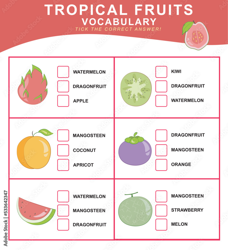 Fruit vocabulary worksheet for toddlers. tick the correct answer ...