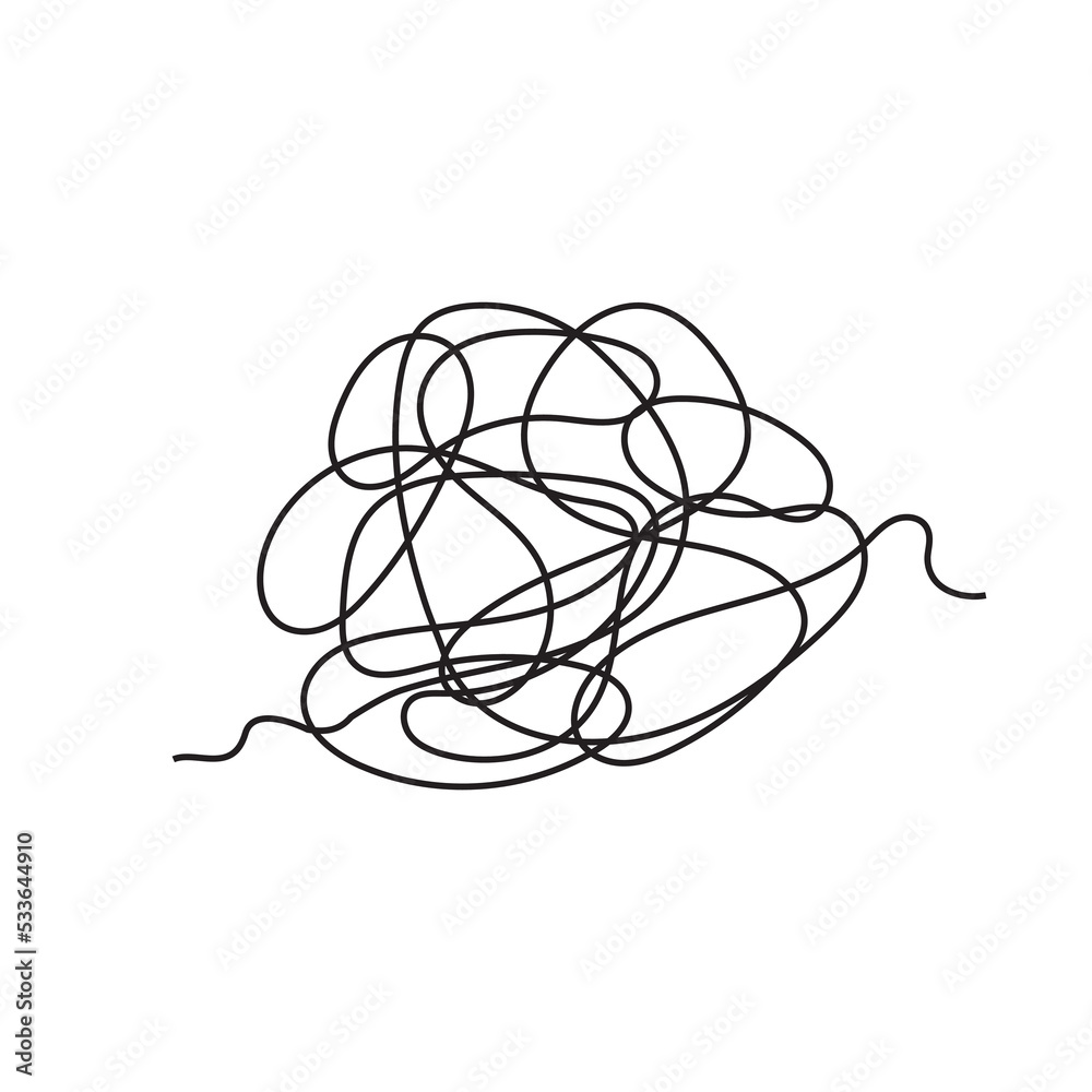 Abstract tangled texture. Random chaotic lines. Hand drawn object from the beginning and the end ...