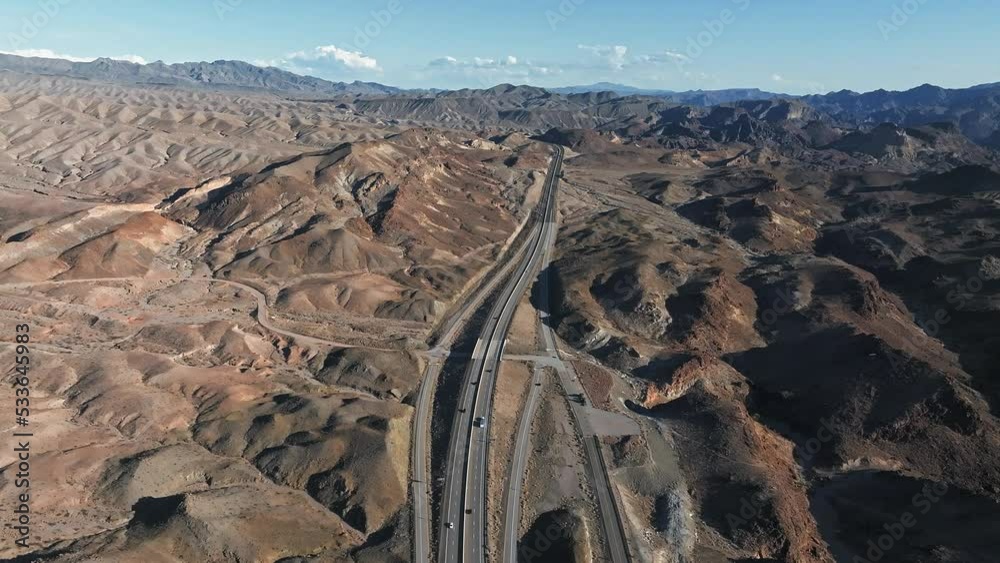Famous sunny American desert highway road near Las Vegas on Arizona and ...
