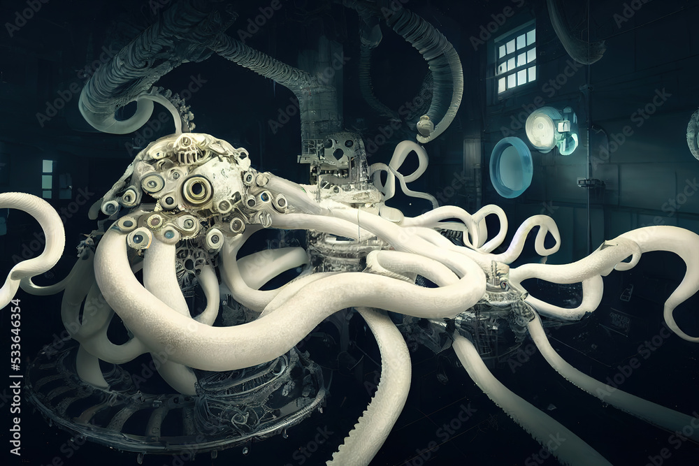 ภาพประกอบสต็อก 3 D render. Horrible genetic laboratory of monsters ...