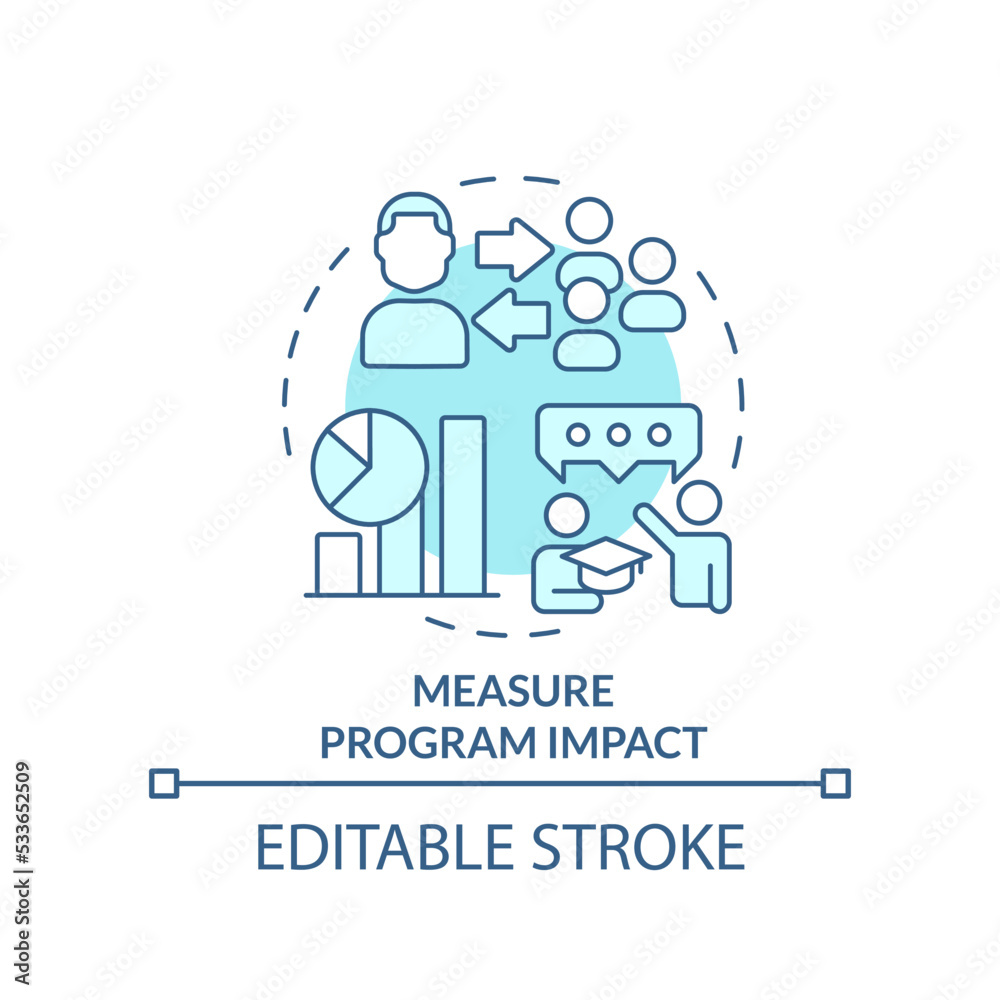 Measure program impact turquoise concept icon. Successful mentoring ...