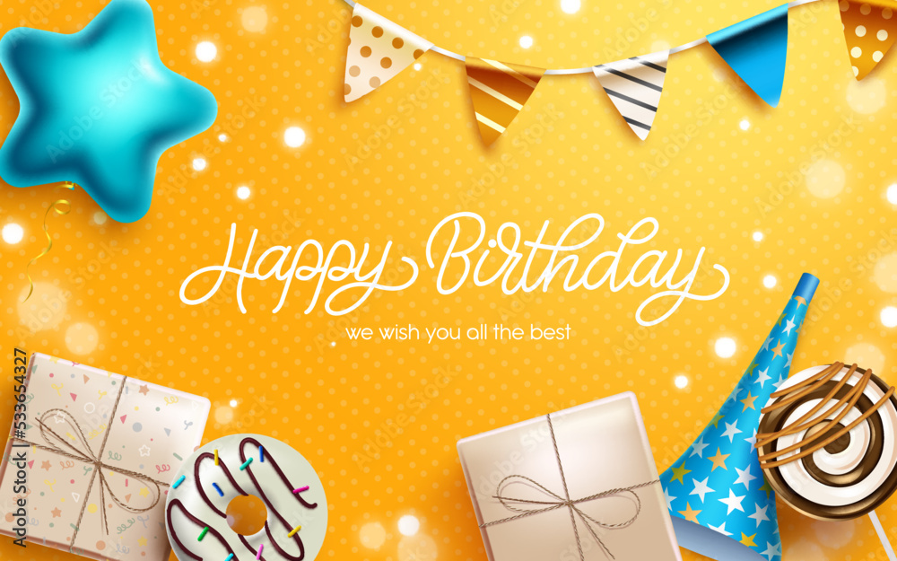 Birthday party vector background design. Happy birthday greeting text ...