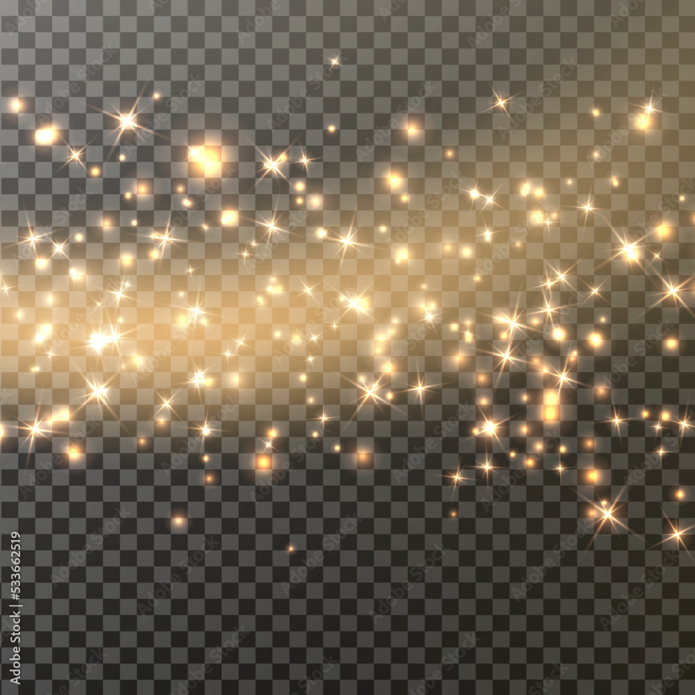 Sparkling gold particles explosion, shiny glittering, golden dust ...