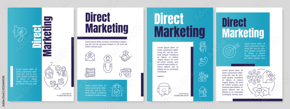 Direct marketing strategy blue brochure template. Advertisement ...