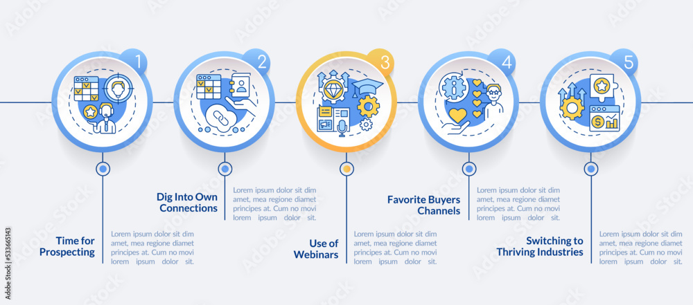 Sales prospecting techniques circle infographic template. Management ...
