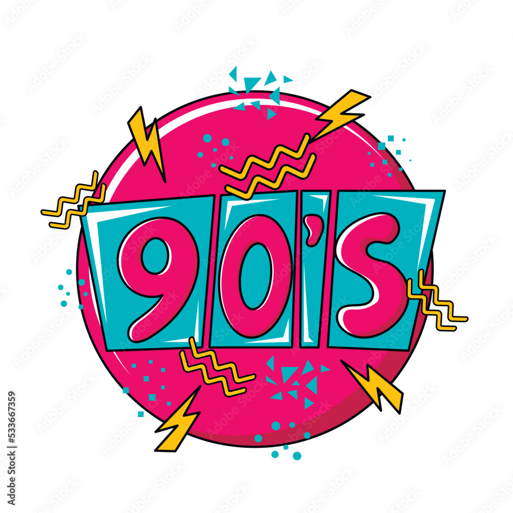 Vector flat illustration of 90s label logo number retro symbol in pop ...