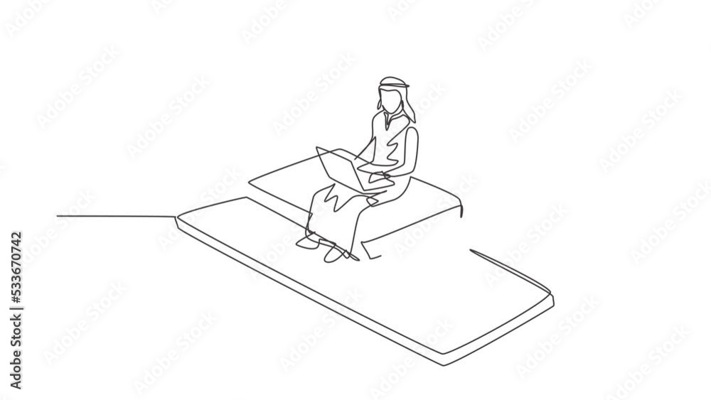 Self drawing animation of single line draw Arabian college student ...