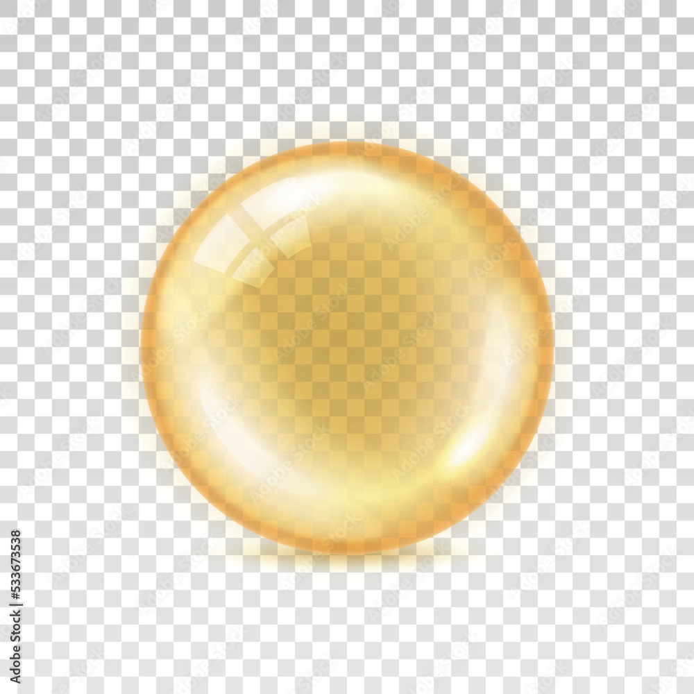 Yellow orb isolated on transparent background. Big shape glass circle ...