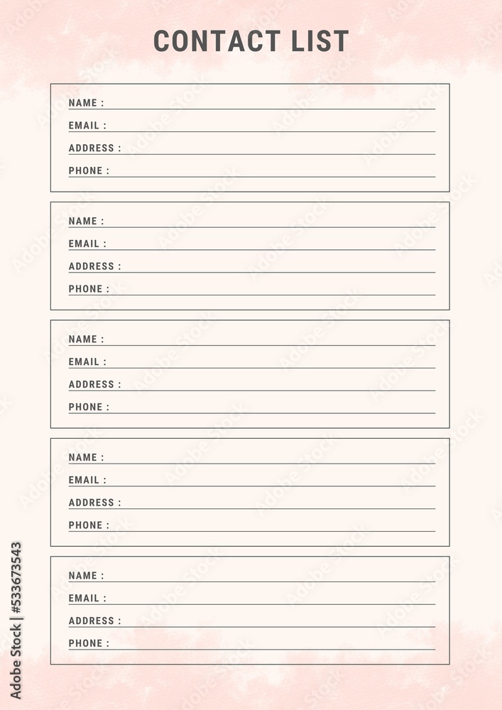 Clean Contact List Planner Template Sheet. Minimalist Planner Page ...