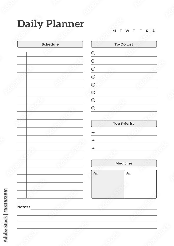 Clean Daily Planner Template Sheet. Minimalist Planner Page Template ...