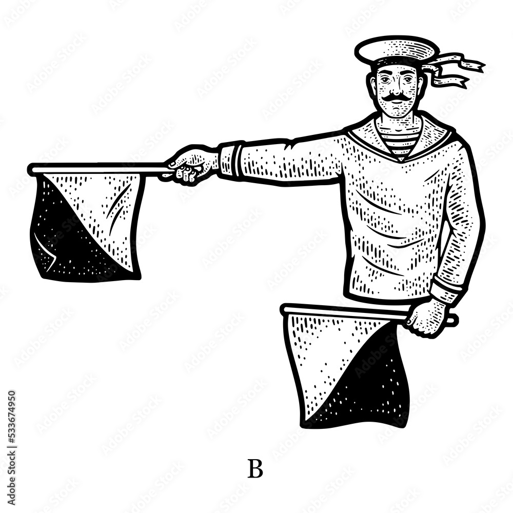 Flag semaphore letter B sketch PNG illustration with transparent ...