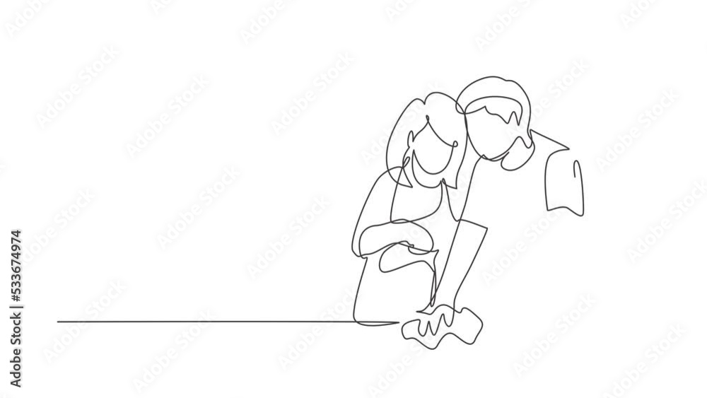 Animated self drawing of single continuous line draw beautiful young ...