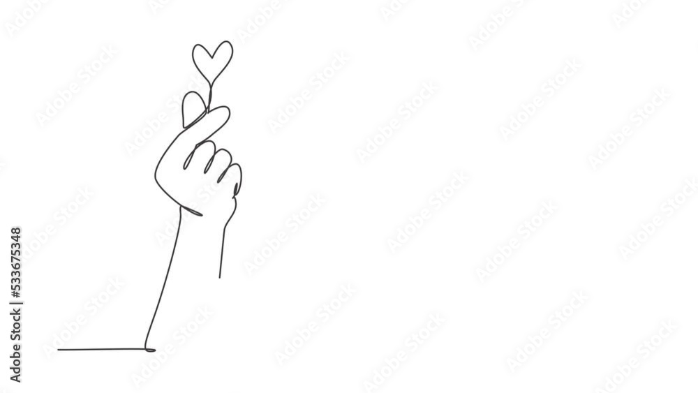 Animated self drawing of continuous line draw Korean heart sign. Finger ...