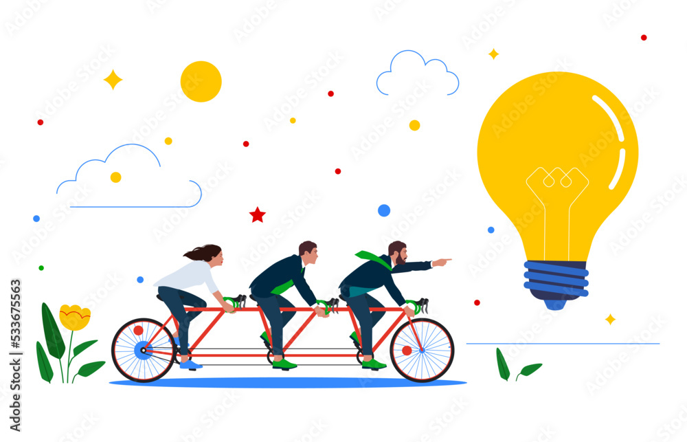 Business Team Riding Tandem Bicycle. Businessmans on Bike. Creative ...