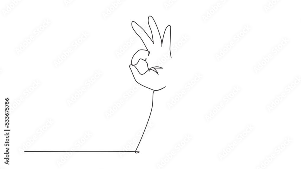 Self drawing animation of single line draw hand showing okay or perfect ...