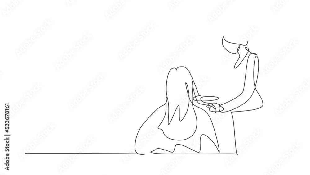 Self drawing animation of single line draw model sitting, hairstyling ...