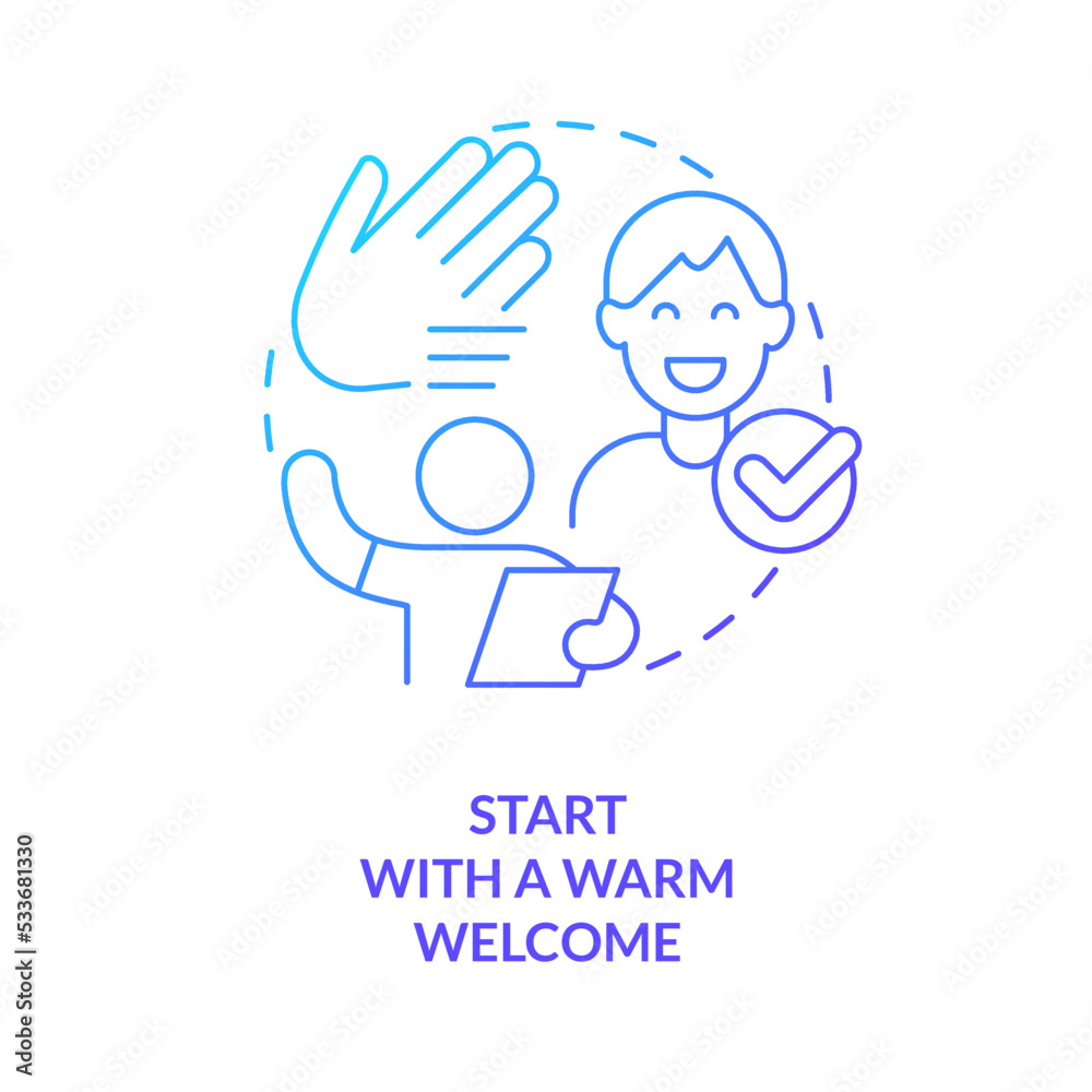 Start with warm welcome blue gradient concept icon. Practice in ...