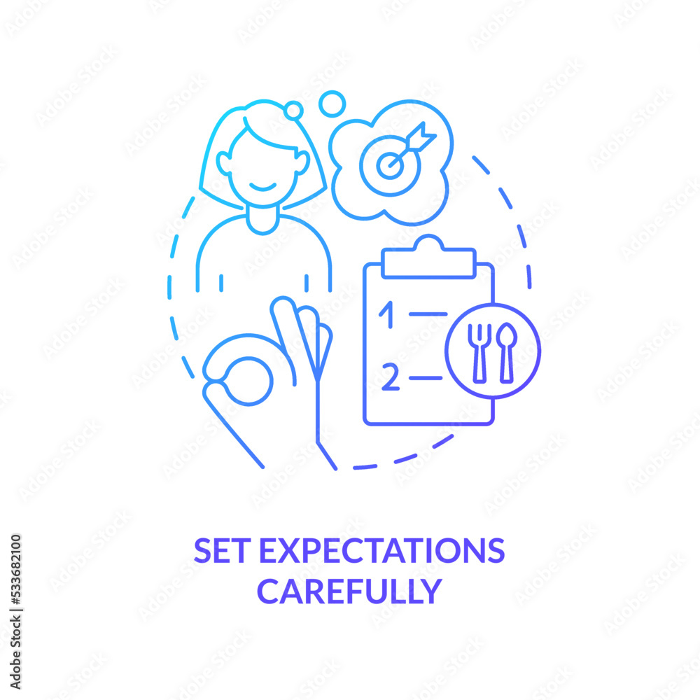Set expectations carefully blue gradient concept icon. Restaurant ...