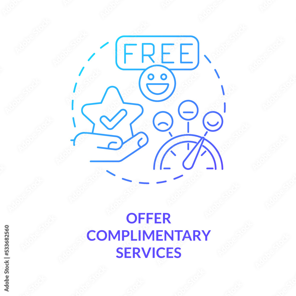 Offer complimentary services blue gradient concept icon. Increase guest ...