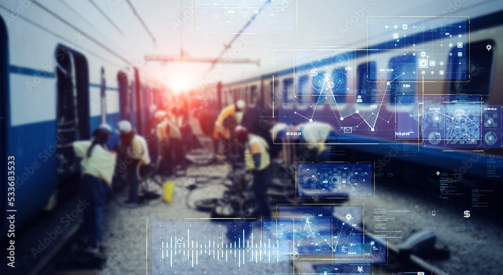 Train maintenance and technology. Wide angle visual for banners or ...