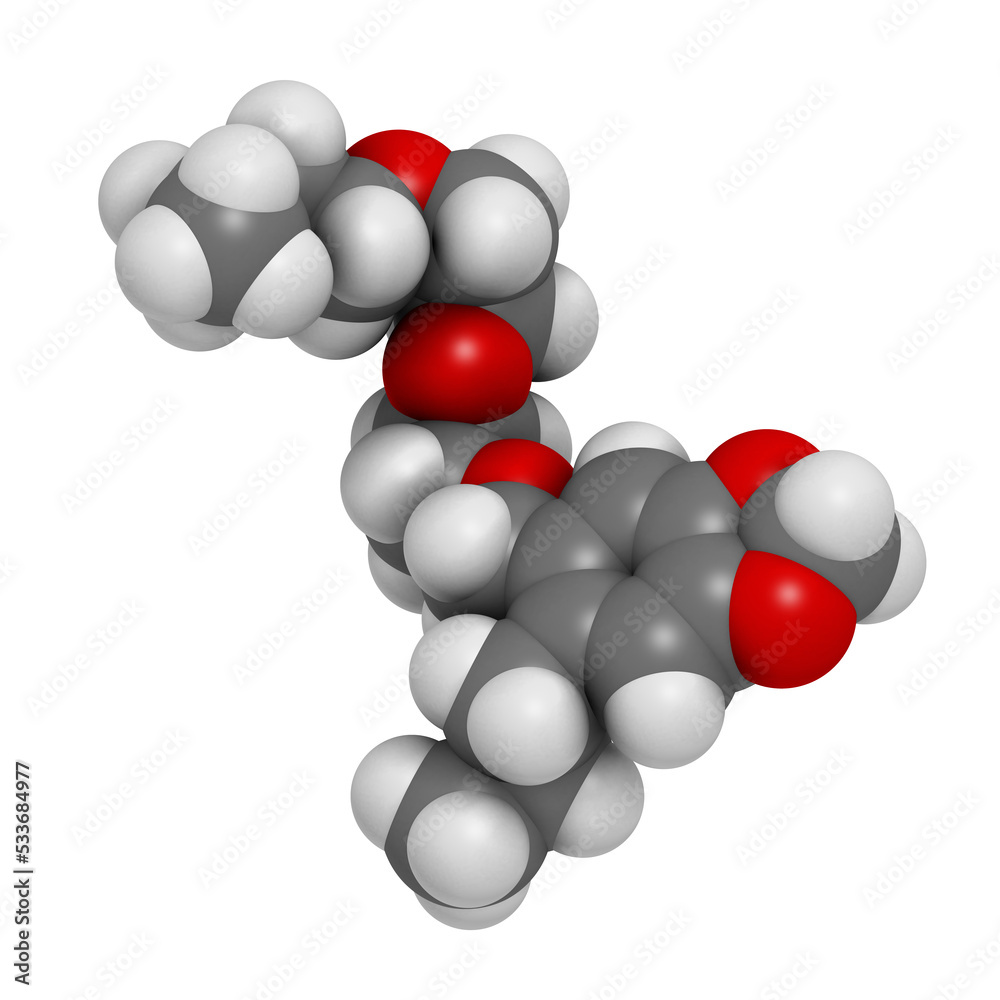 Piperonyl butoxide (PBO) pesticide synergist molecule. Increases potency of insecticides by ...