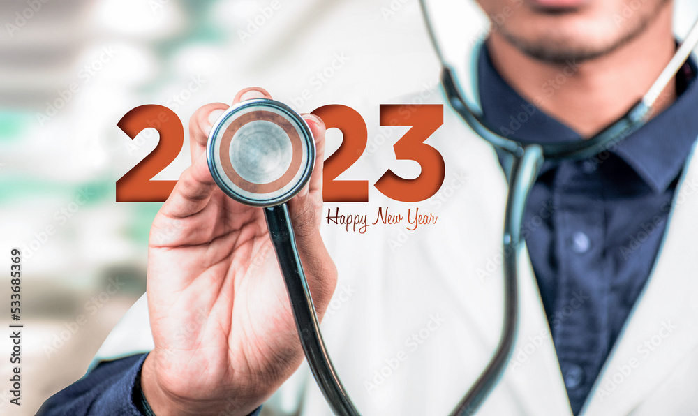 New Year 2023 Hospital concept image, Doctors hand with stethoscope ...