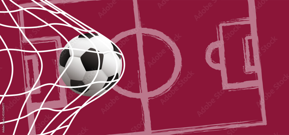 Qatar, ball in goal. Soccer, football cup 2022 game. Vector background ...