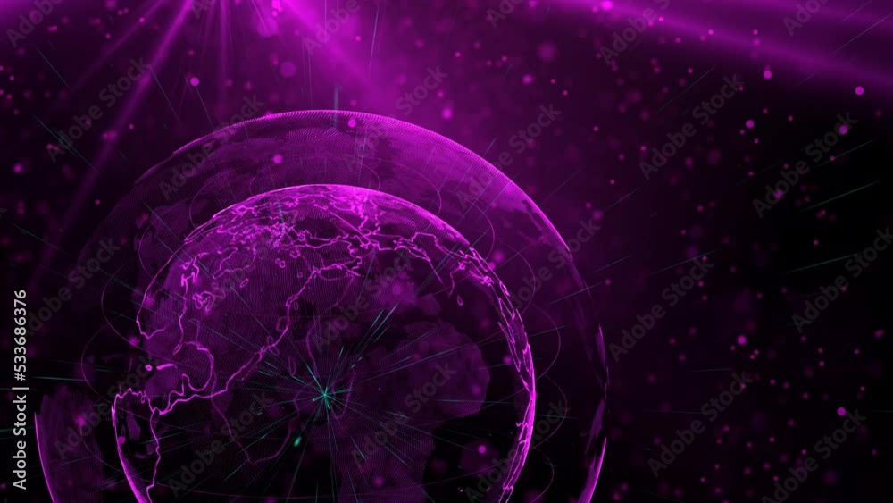 Digital planet of Earth. Rotating globe with shining continents. 3D ...