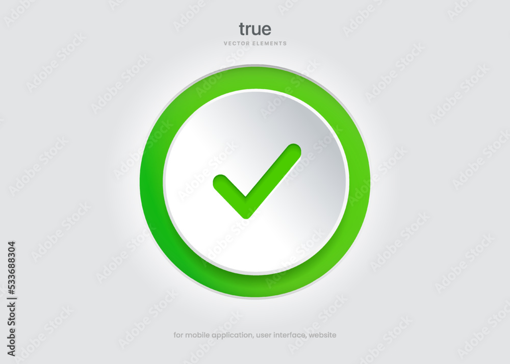 Yes sign. Checkmark and check icon. Approval check and true icon. Set ...
