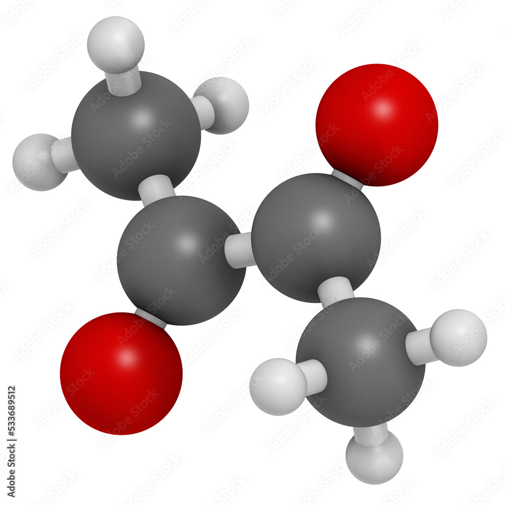 Diacetyl (butanedione) molecule. Responsible for taste of butter. Used ...