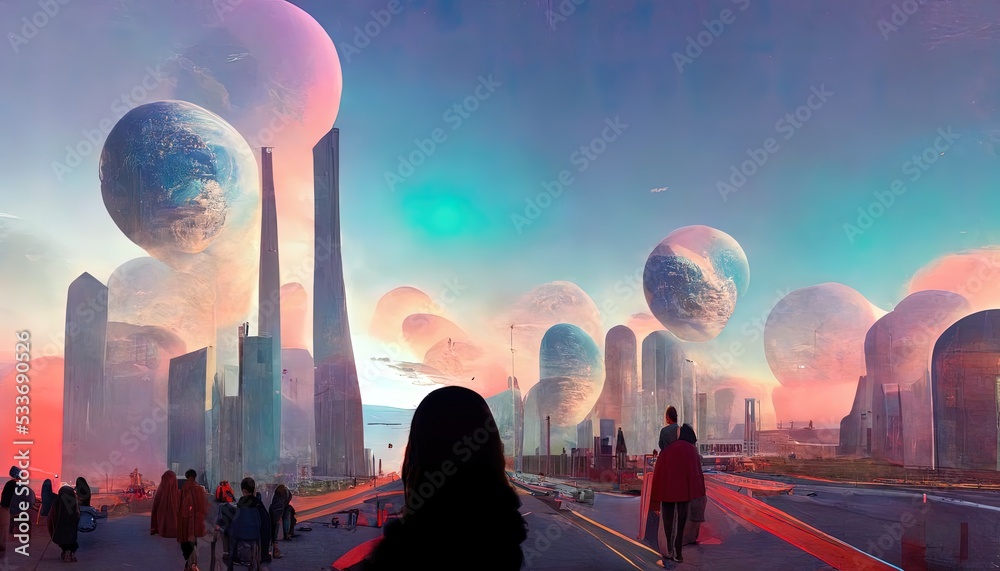 Cinematic city in metaverse, futuristic sci-fi high-tech city, daytime ...
