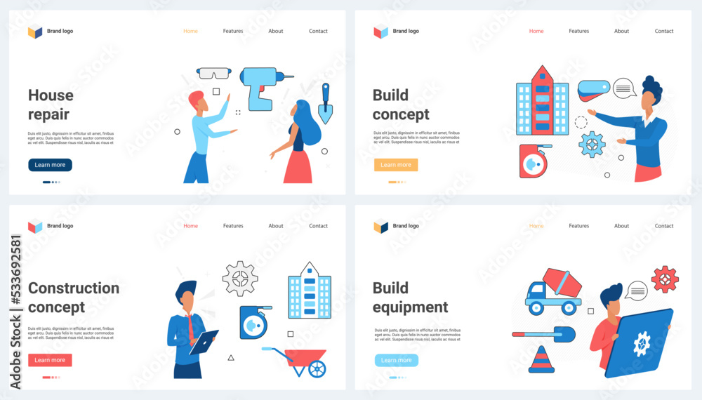 Repair service for house set vector illustration. Cartoon home ...