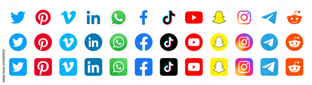 Big set of social media icons or social network logos flat icon set ...