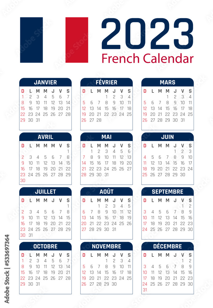 2023 French Calendar. French Calendar 2023. French 2023 Calendar ...