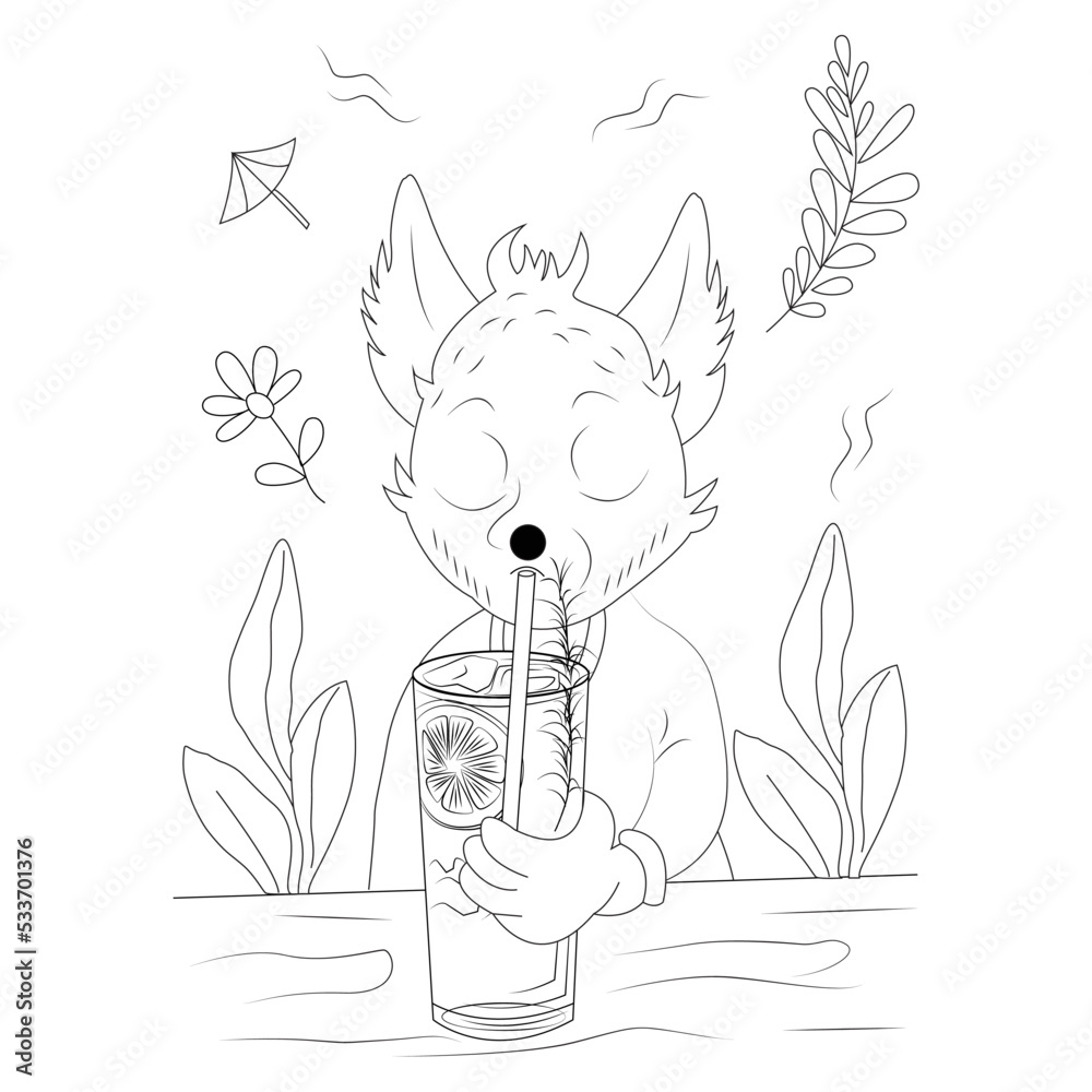 funny animal cocktail coloring page for kids Stock Vector | Adobe Stock