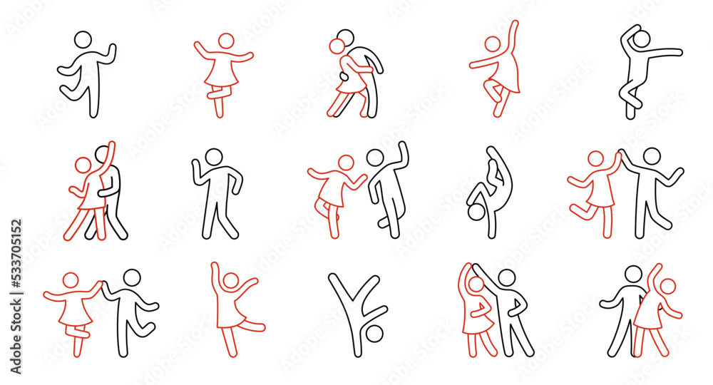 Line dancer, dancer couple icon. Latin, tango, salsa girl, boy pose ...