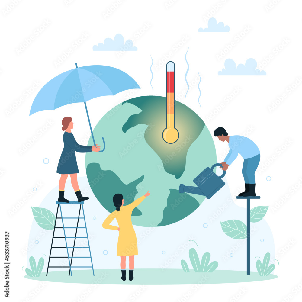 Global warming, climate change vector illustration. Cartoon tiny people ...