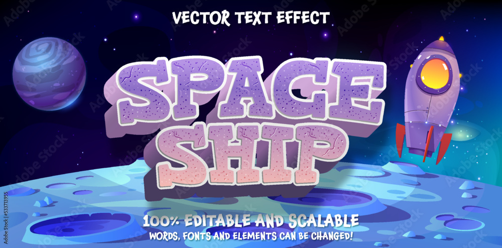 Space Ship 3d editable text effect template on blue planet landscape ...