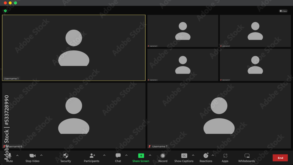 Online video call interface template with user icon. Video calls window ...