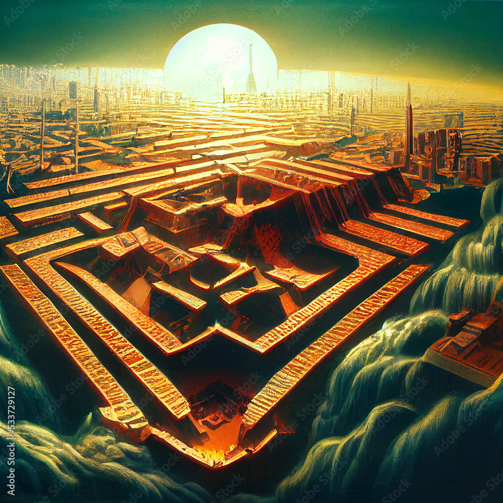 Ancient city of Babylon with the tower of Babel, bible and religion ...