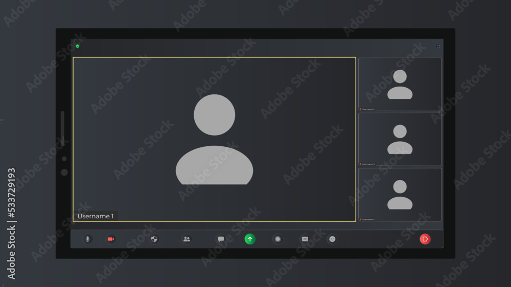 Online video call interface template with user icon. Video calls window overlay. Online chat for ...