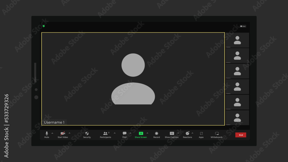 Online video call interface template with user icon. Application for calls. Videocall screen ...