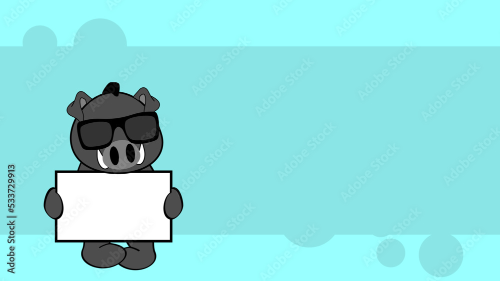 chibi boar kid cartoon holding billboard background. illustration in ...