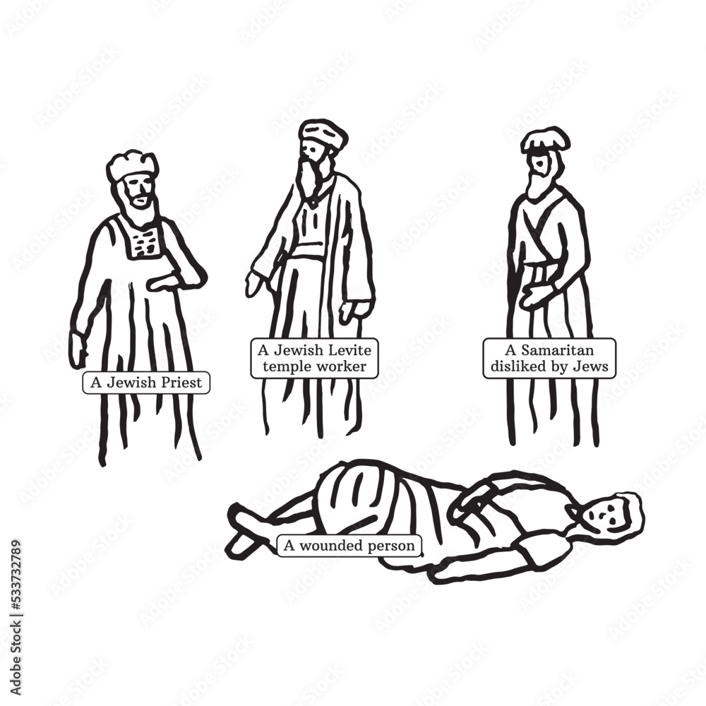 Good Samaritan Characters - Bible Story - Black White Illustration ...