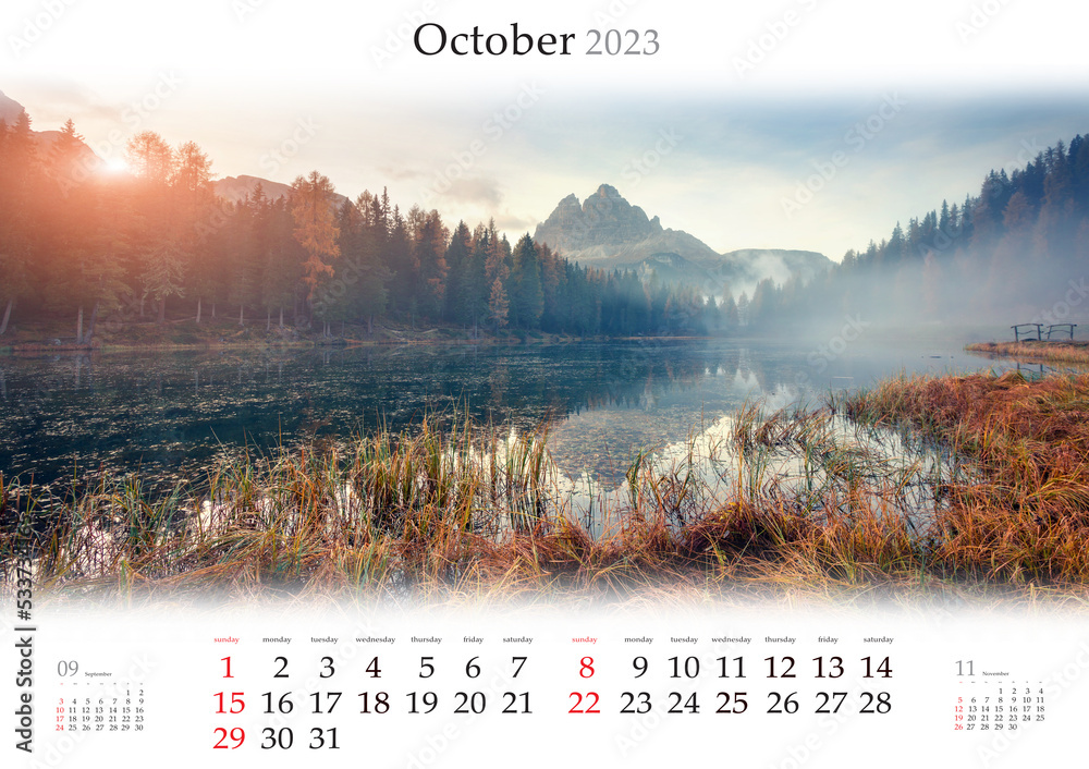 Stockfoto Wall calendar for 2023 year. October, B3 size. Set of ...