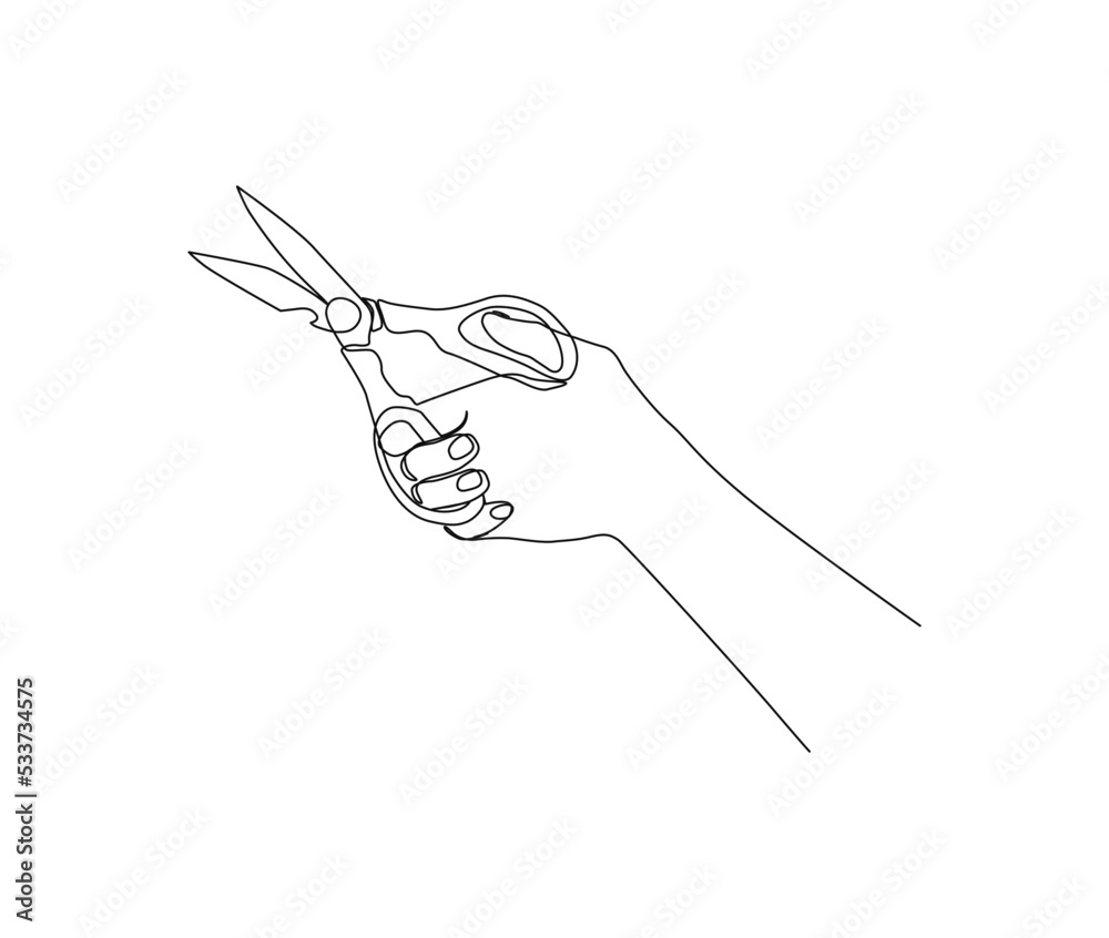 Continuous one line drawing of Hand Holding Scissor. Scissor line art ...