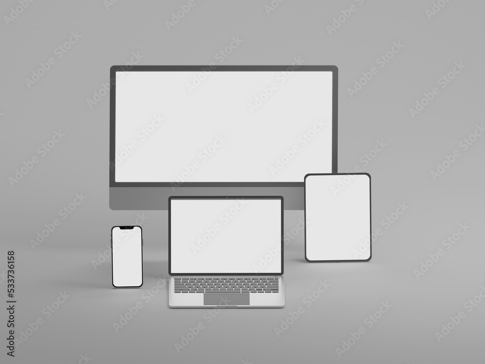 Responsive website presentation mockup with 3d rendering. Multidevice ...