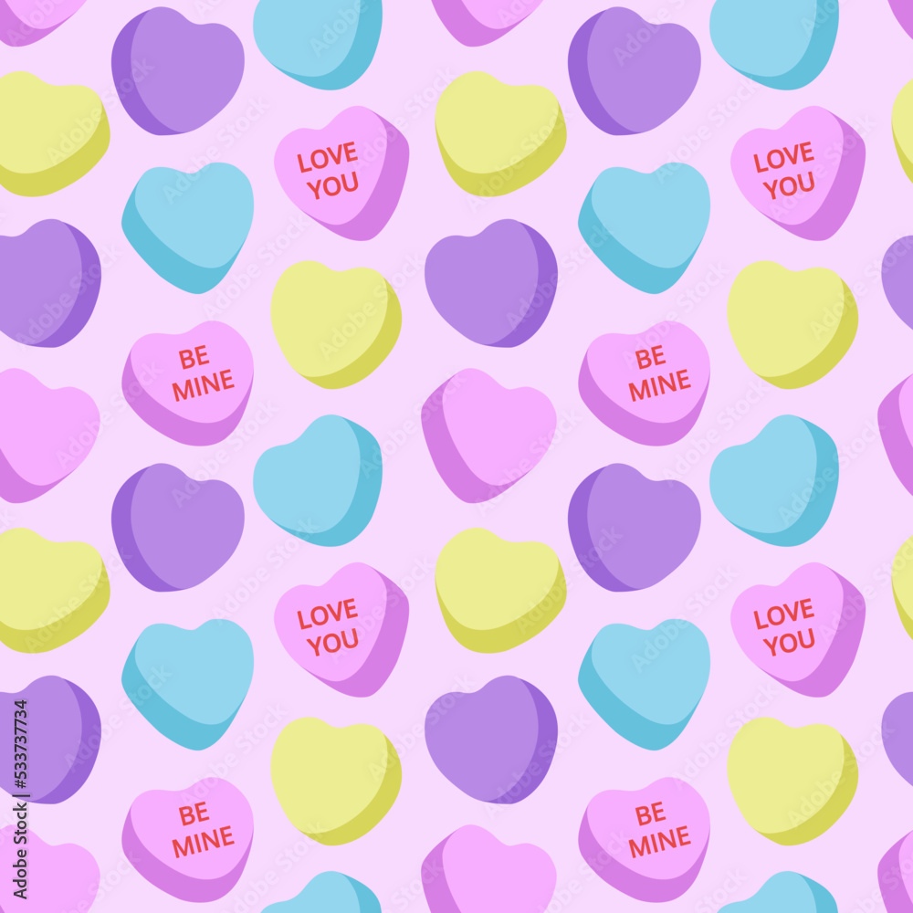 Candy heart seamless pattern, simple, pastel color, valentine, sweet ...