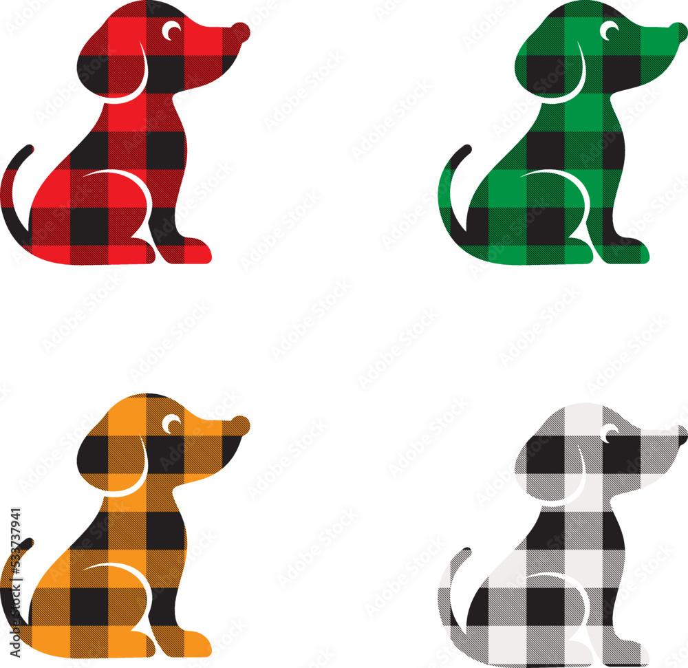 Cute Little Dog Buffalo Plaid Vector Clip Art Stock Vector | Adobe Stock